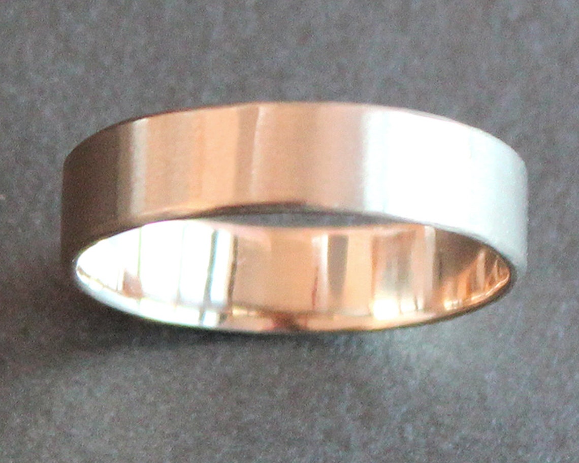 14K Solid ROSE Gold Wedding Ring 5mm Flat Edge Rectangle - Etsy