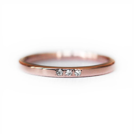 Solid ROSE Gold Wedding Ring With Diamonds 14K / 10K Gold 2mm - Etsy
