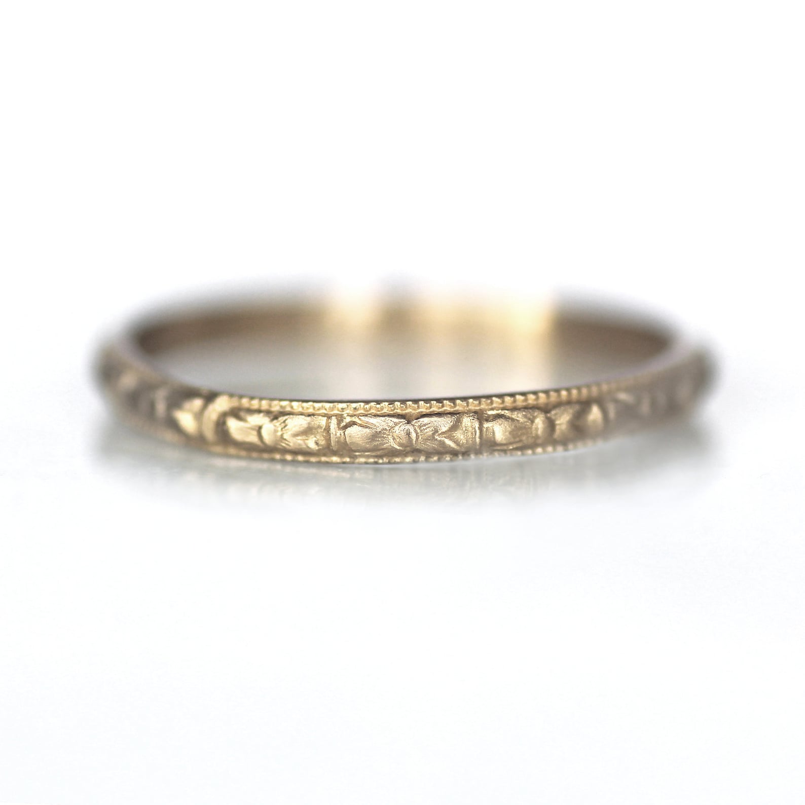 Solid Gold Flower Pattern Ring 14K / 10K Gold Thin Wedding - Etsy