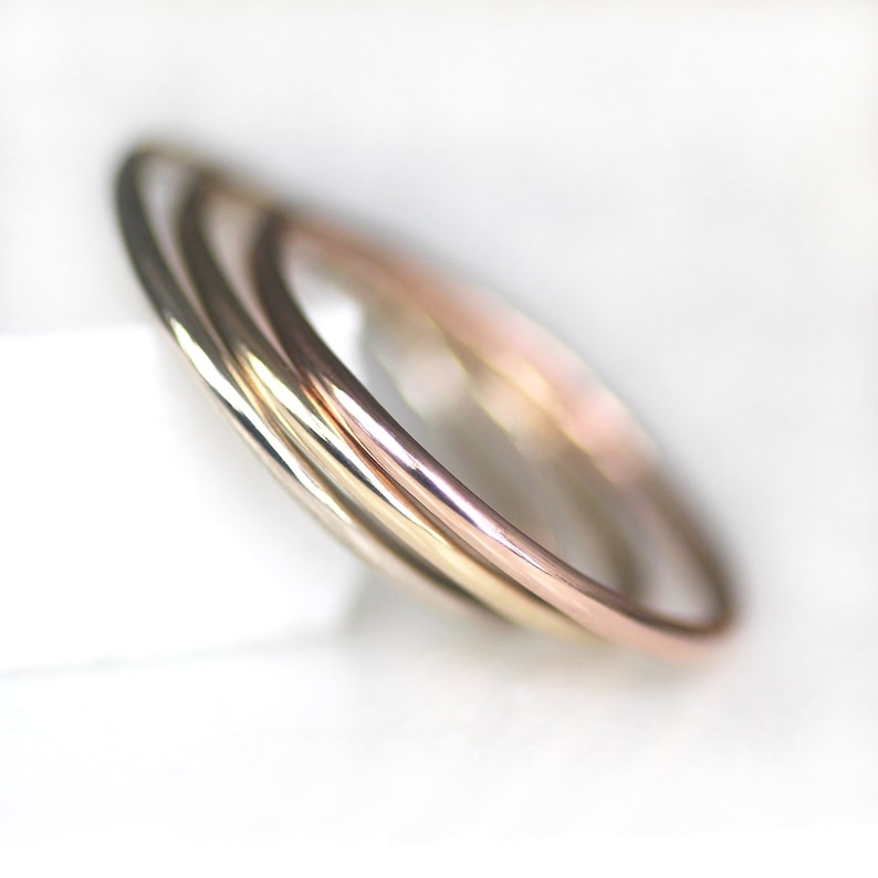 Solid Gold Set of Thin Stack Rings 1.3mm Tricolor Gold Rings | Etsy