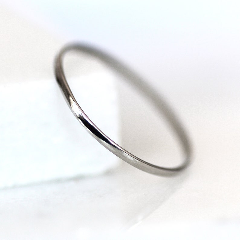 Solid White Gold 1mm Ring 14K / 10K Gold Simple Half Round - Etsy