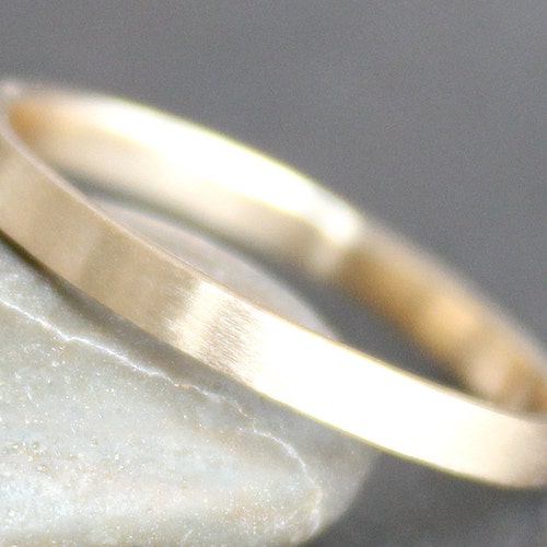Thin Gold Wedding Ring 1.5mm Rectangle Band Simple Flat Edge | Etsy