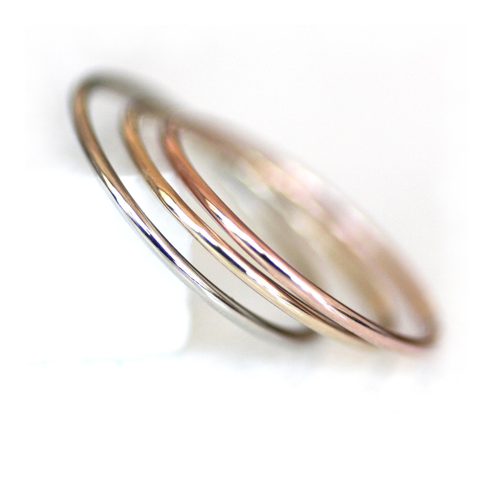 Solid Gold Set of Skinny Stack Rings, 1mm Thread Band Tricolor Gold ...