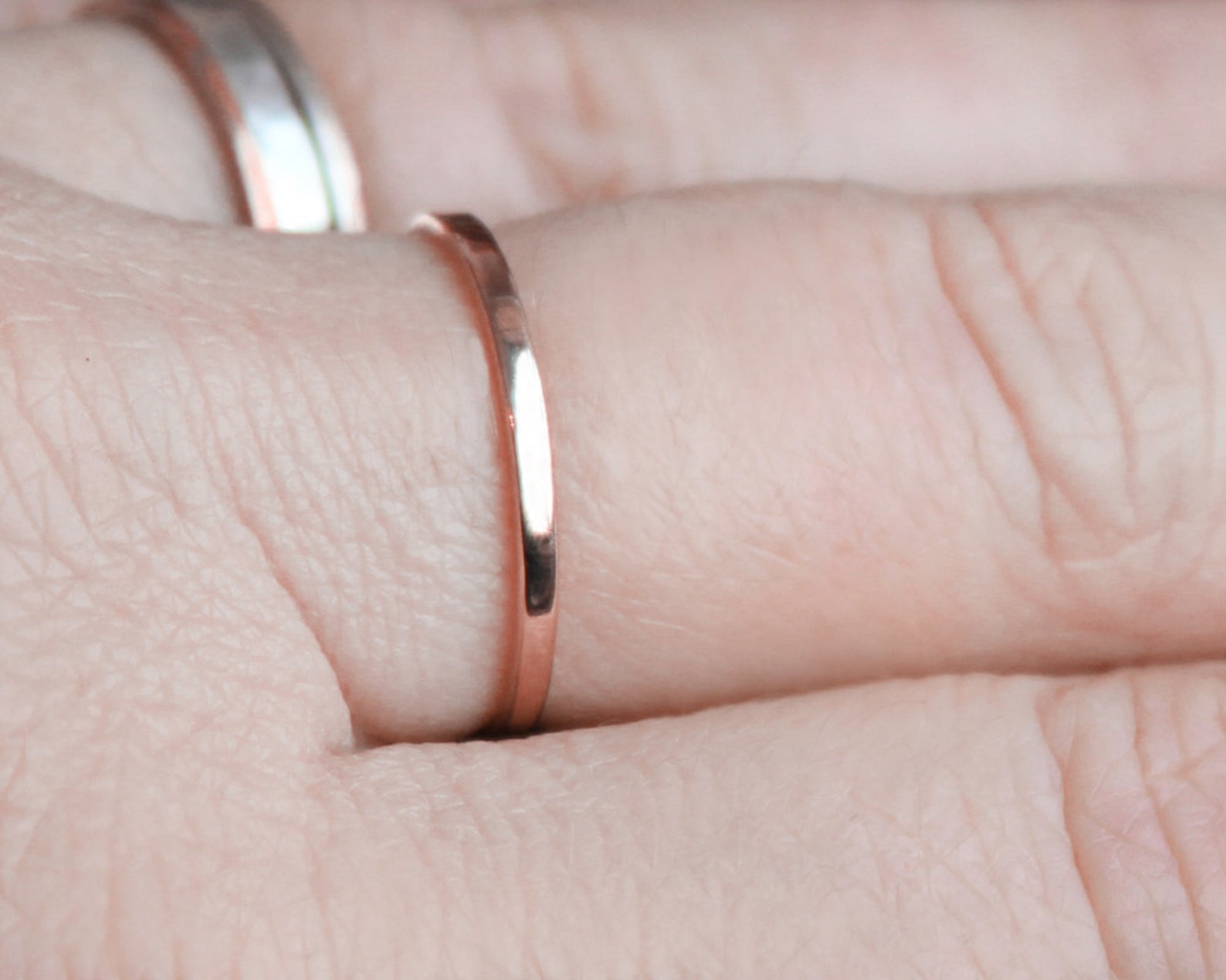 Solid Rose Gold Wedding Ring 14K /10K Gold Thin Rectangle - Etsy