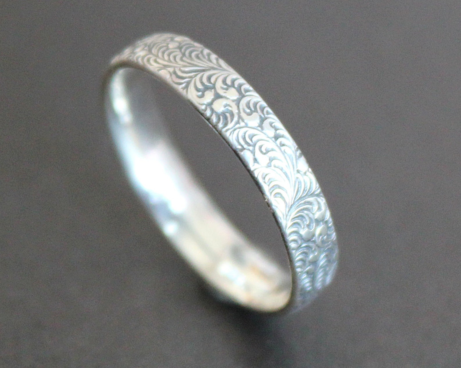 Feather Pattern Ring in Sterling Silver, Alternative Wedding Band ...