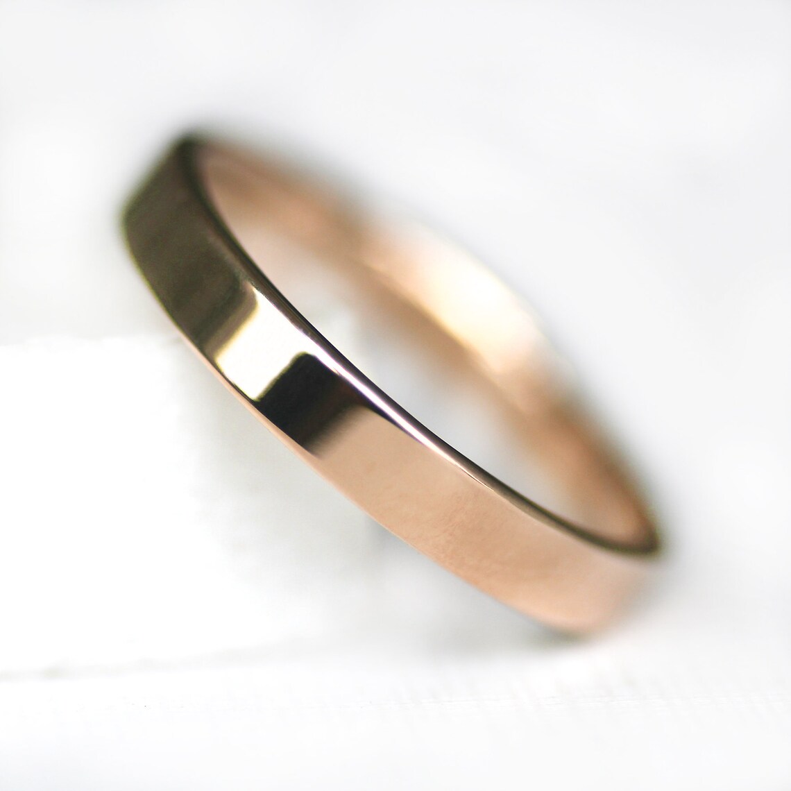 14K Solid Rose Gold Ring 3mm Rectangle Wedding Band Simple | Etsy