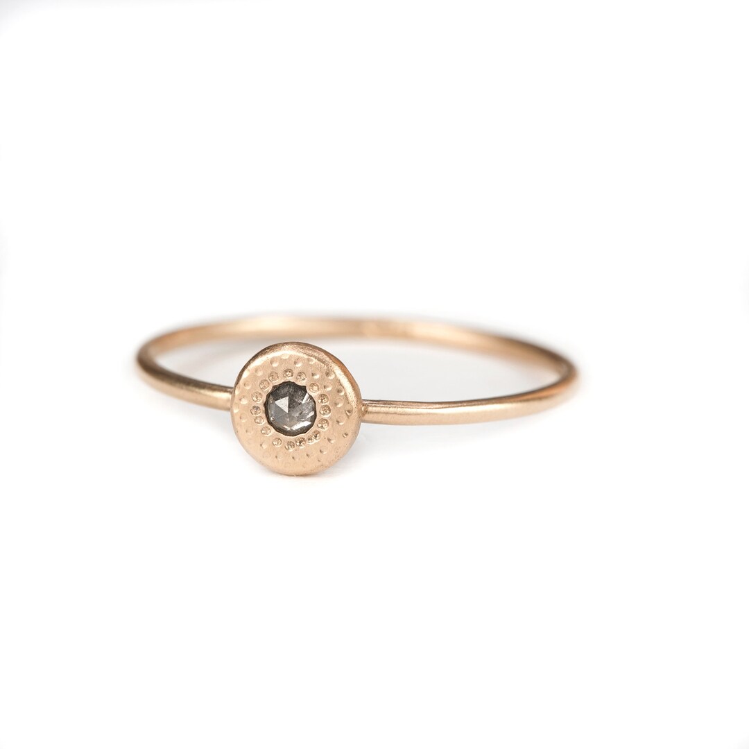 Salt and Pepper Diamond Gold Disc Ring, Solid 14K Rose Gold Recycled ...