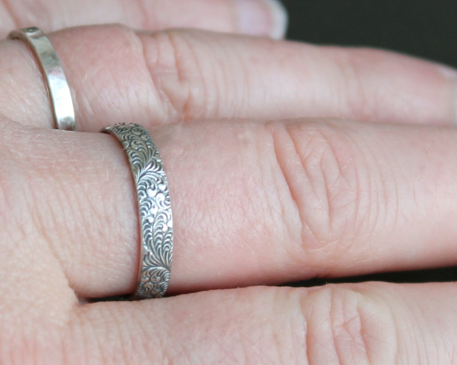 Feather Pattern Ring in Sterling Silver, Alternative Wedding Band ...