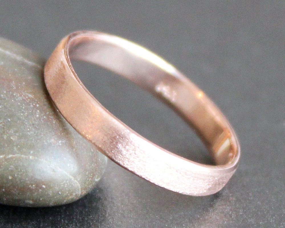 14K Solid Rose Gold Ring 3mm Rectangle Wedding Band Simple | Etsy