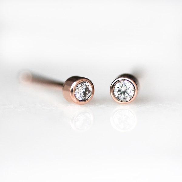 14k Gold 2mm Bezel Stud Earrings - Etsy