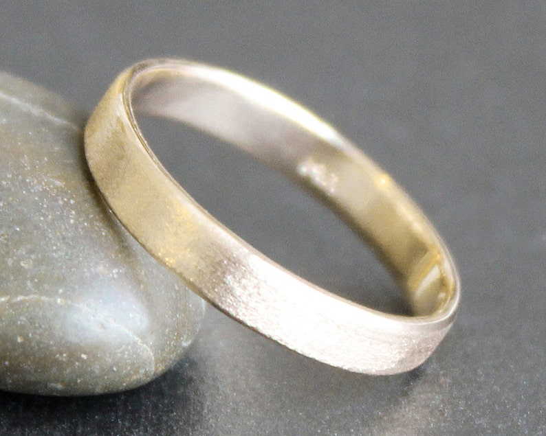 14K Solid Gold Wedding Ring 3mm Flat Rectangle Ring Straight - Etsy