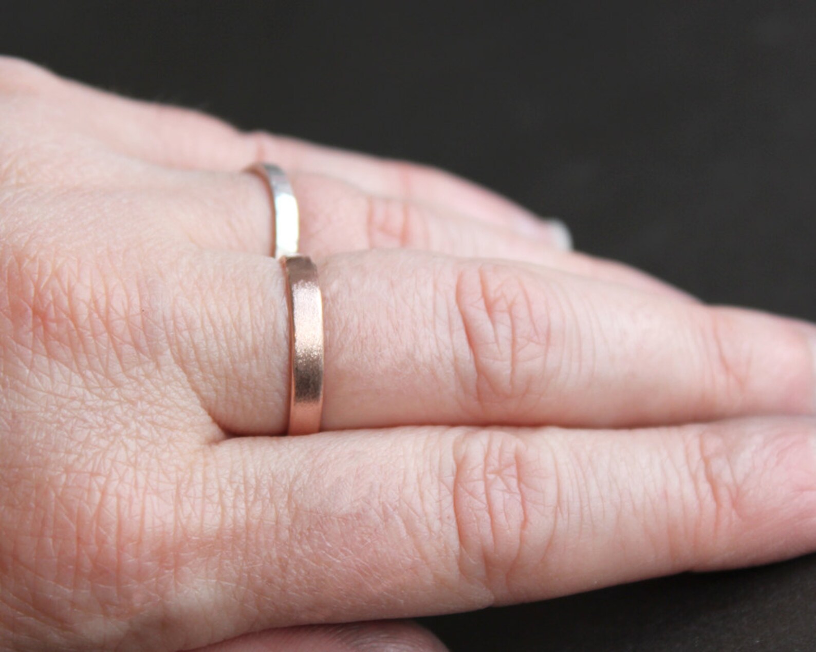 14K Solid Rose Gold Ring 3mm Rectangle Wedding Band Simple | Etsy