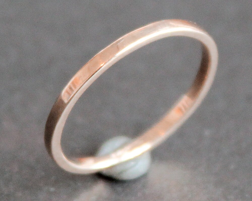 Solid Rose Gold Wedding Ring 14K /10K Gold Thin Rectangle - Etsy