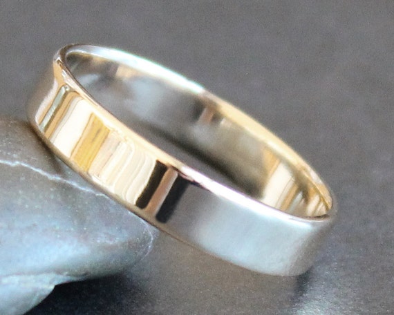 14K Solid Gold Wedding Ring 4mm Rectangle Band Simple UNISEX | Etsy