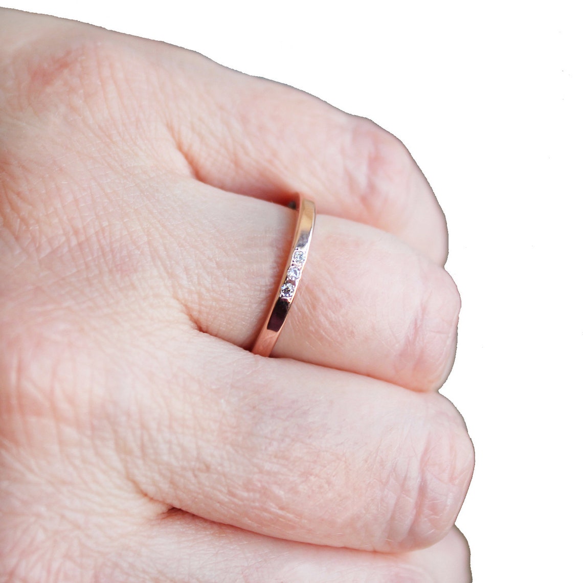 Solid Gold Wedding Ring With Diamonds 14K / 10K Gold 2mm | Etsy