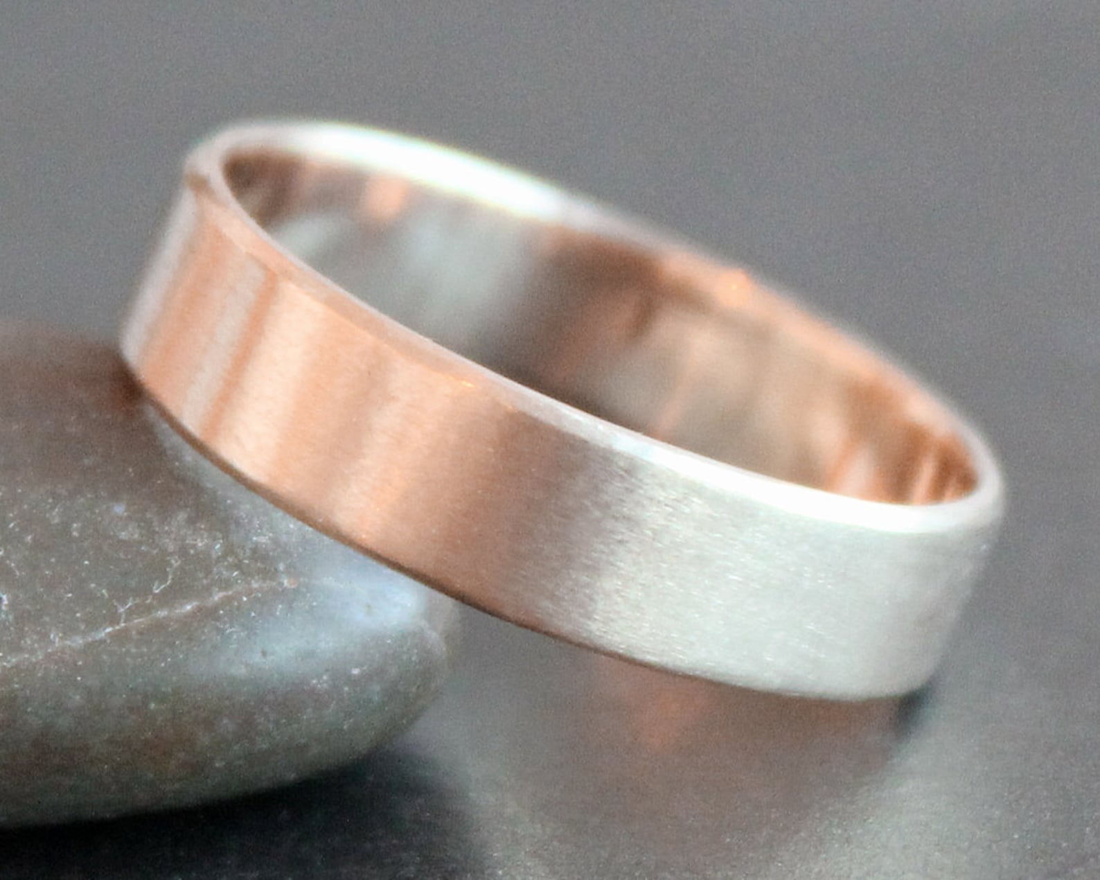 14K Solid ROSE Gold Wedding Ring 5mm Flat Edge Rectangle - Etsy