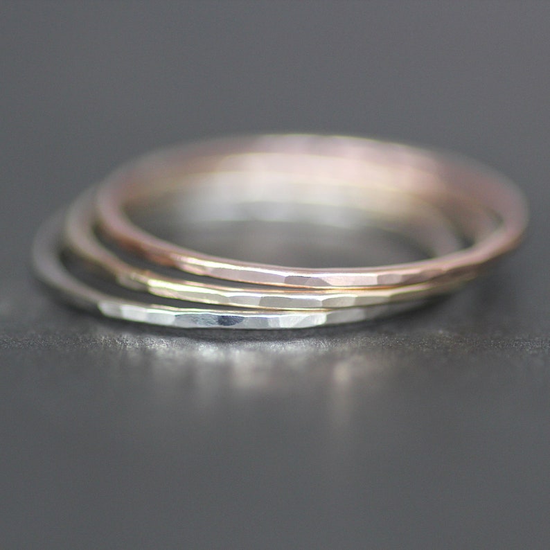 Solid Gold Set of Extra Skinny Stack Rings Thread Band | Etsy