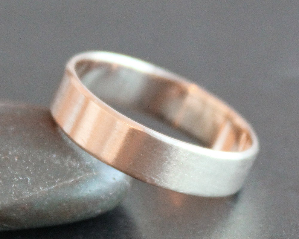 14K Solid ROSE Gold Wedding Ring 5mm Flat Edge Rectangle - Etsy