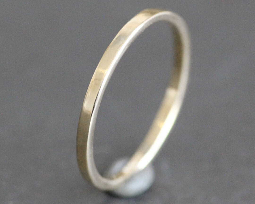 Thin Gold Wedding Ring, 1.5mm Rectangle Band, Simple Flat Edge Ring ...