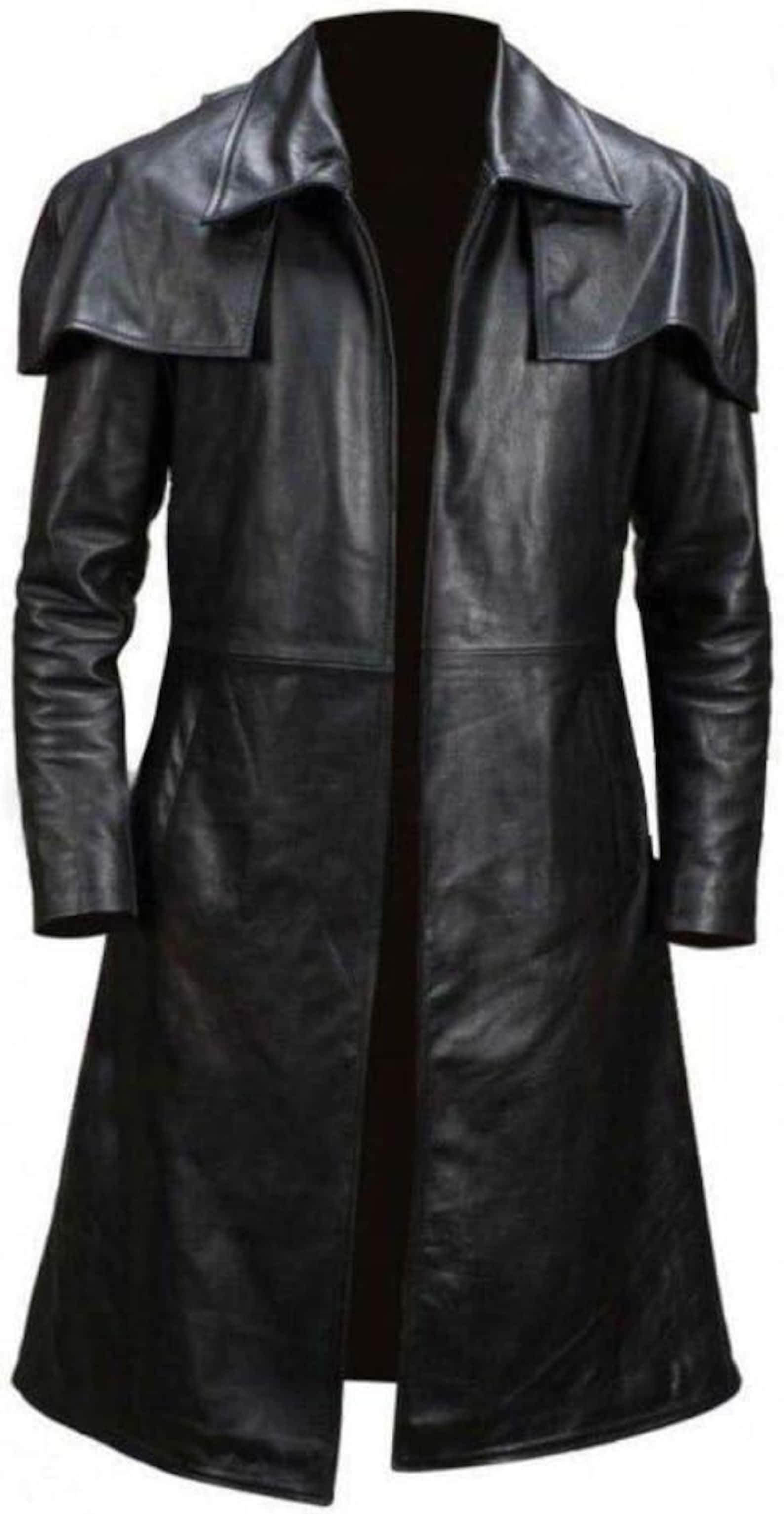 Brown Leather Duster Coat for Men – Vintage Ranger-style Cowboy Trench ...