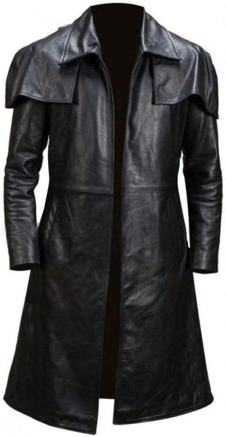 Brown Leather Duster Coat for Men – Vintage Ranger-style Cowboy Trench ...