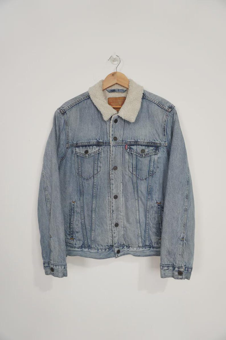 Vintage 1990s Denim Jacket Faux Fur Collar - Etsy