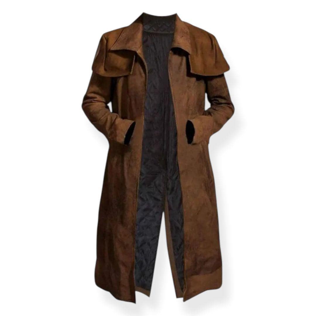 Brown Leather Duster Coat for Men – Vintage Ranger-style Cowboy Trench ...