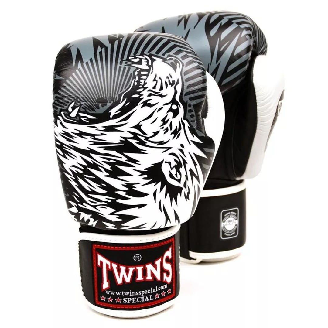 White Wolf Twins Boxing Gloves BGVL3 Muay Thai Kickboxing Sparring ...