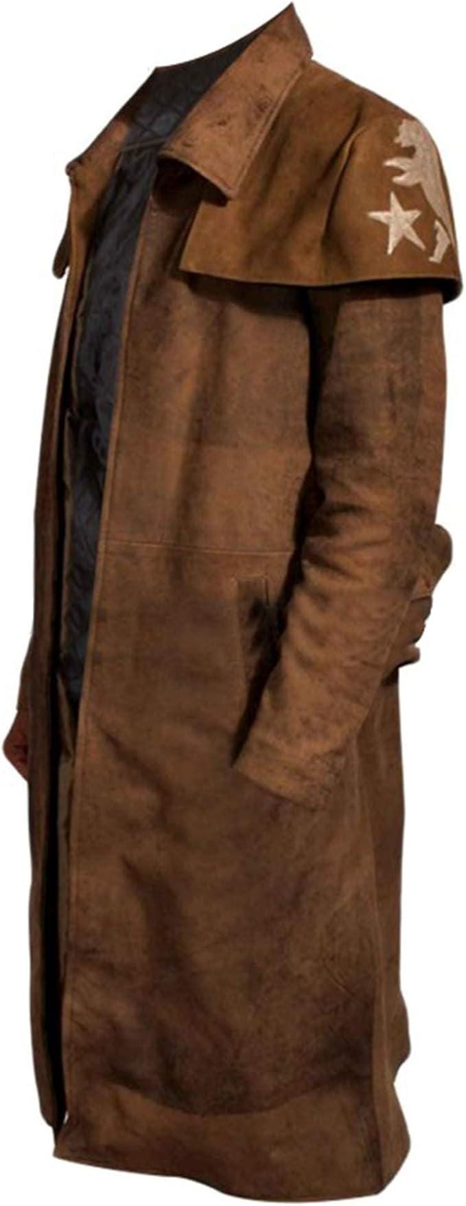 Brown Leather Duster Coat for Men – Vintage Ranger-style Cowboy Trench ...