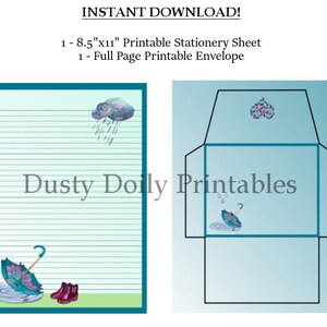Umbrella Stationery Rainy Day Printable Penpal Letter Set With Rain ...