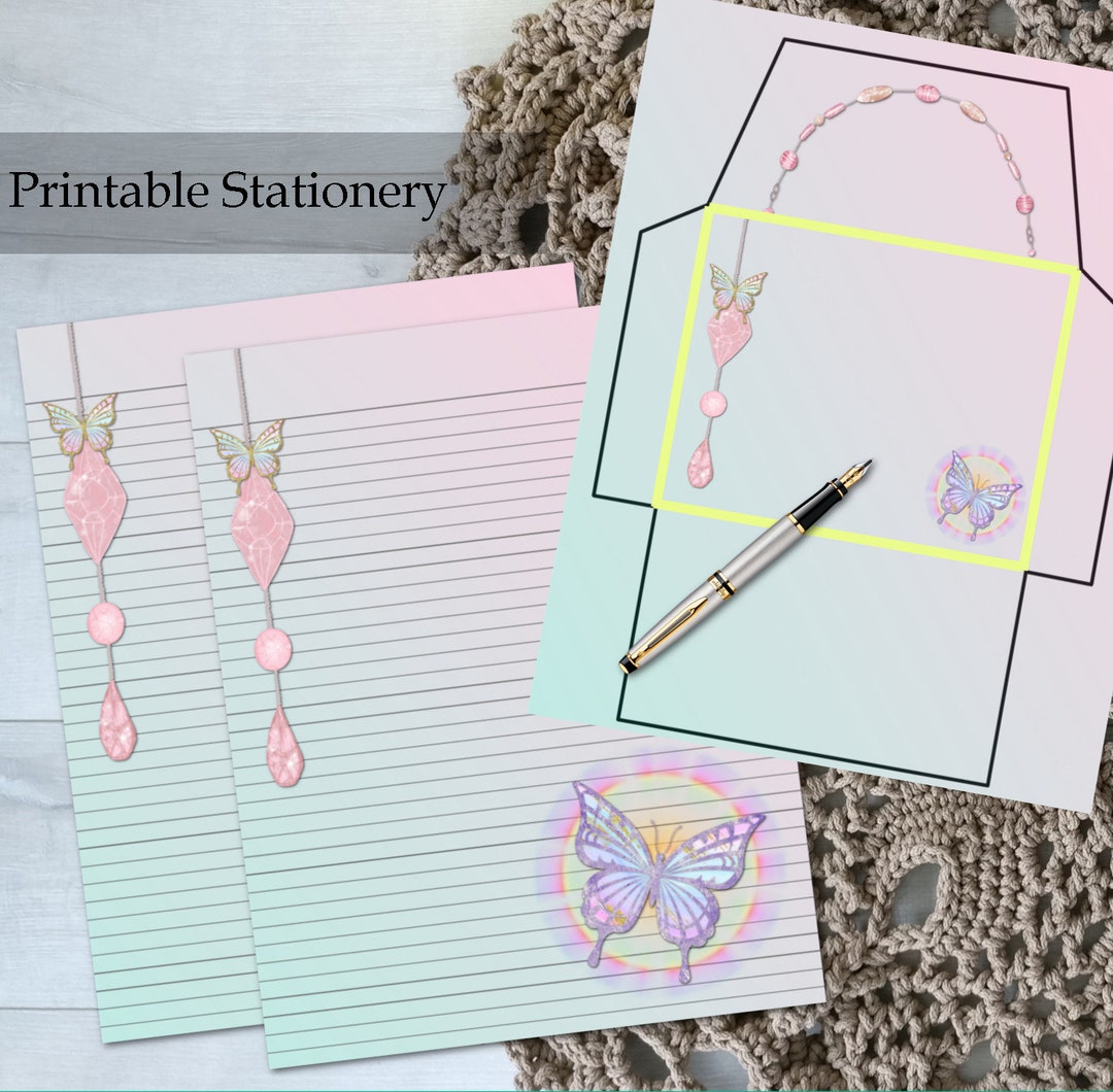 Butterflies Printable Stationery Letter Set | Envelope 8.5x11 Butterfy ...