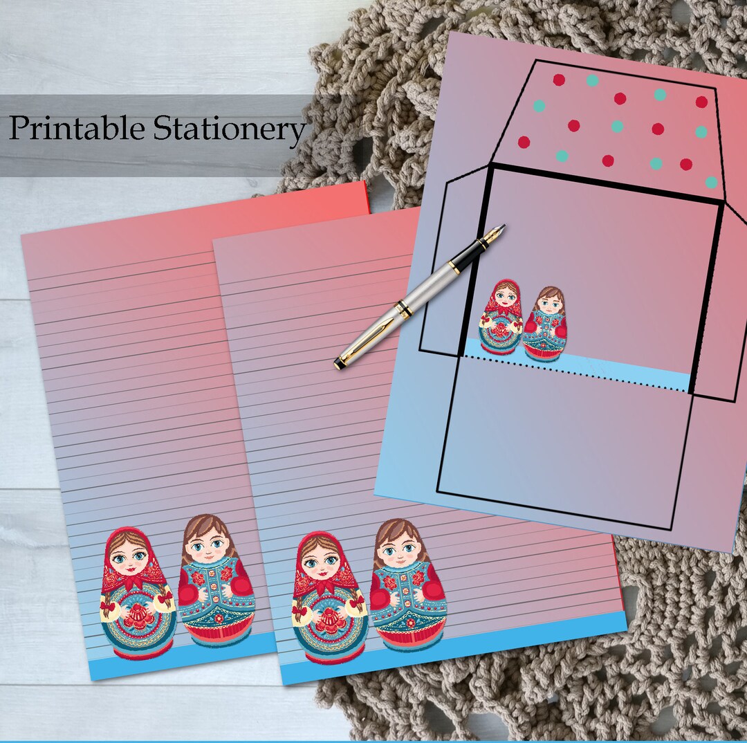 Russian Nesting Dolls Printable Stationery Letter Set | Envelope 8.5x11 ...