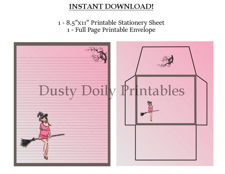 Witch Printable Stationery Pink Letter Set | Envelope 8.5x11 - Etsy