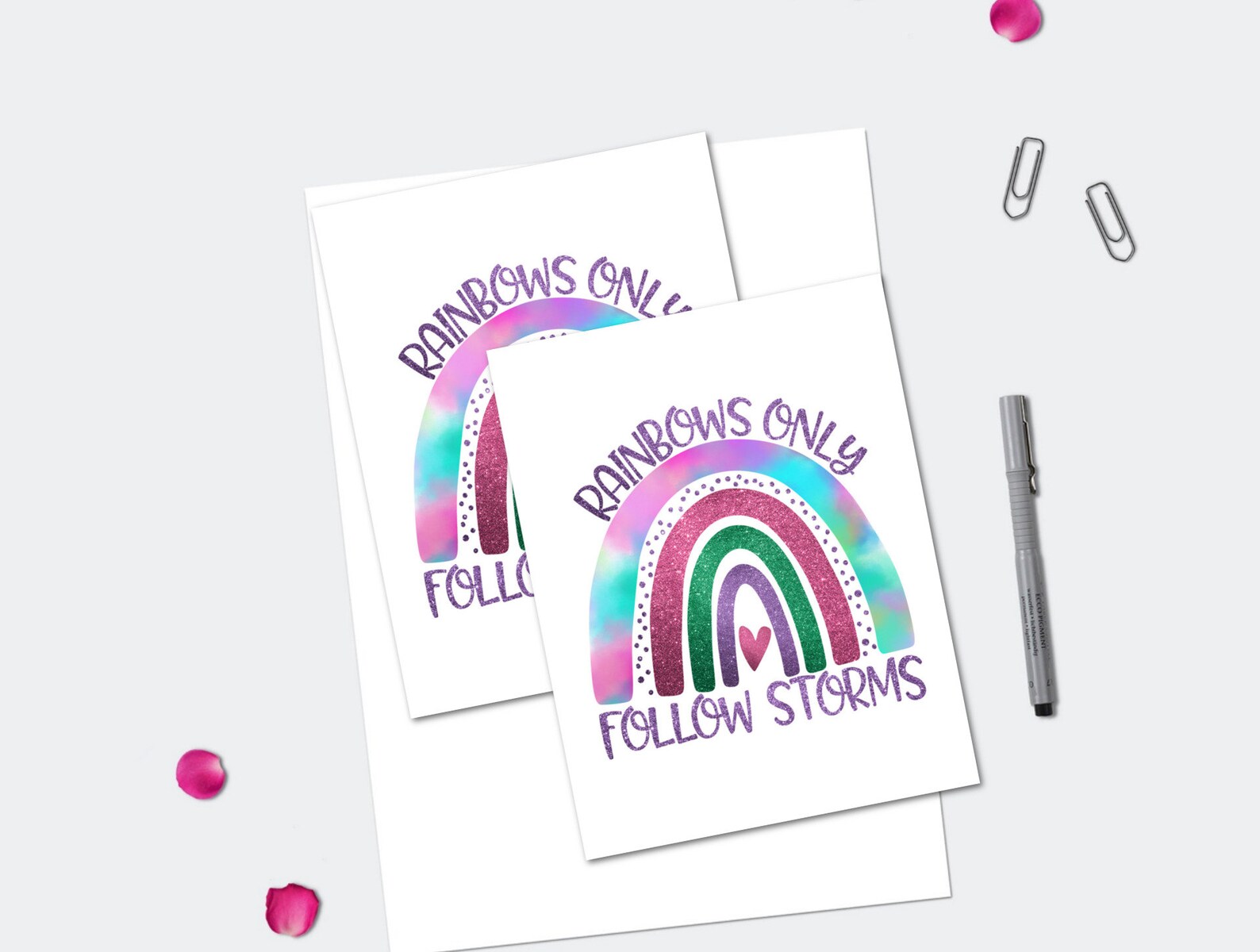 Rainbow Printable Note Card Glitter Notecard Stationery for Your Penpal ...