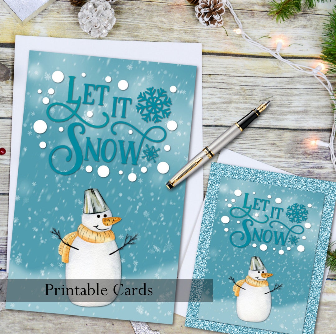 Snowman Printable Christmas Cards 2 SIZES - Holiday Stationery A9 A5 ...