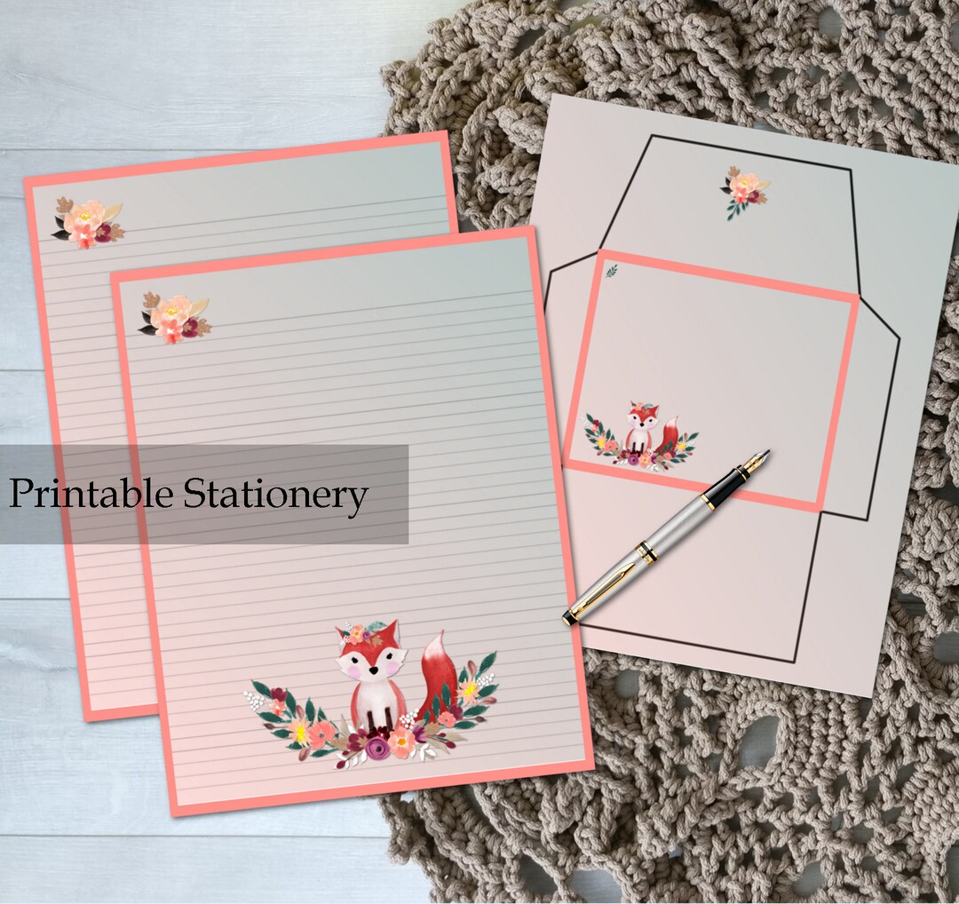 Fox Printable Stationery Letter Set | Envelope 8.5x11 Floral Lined ...