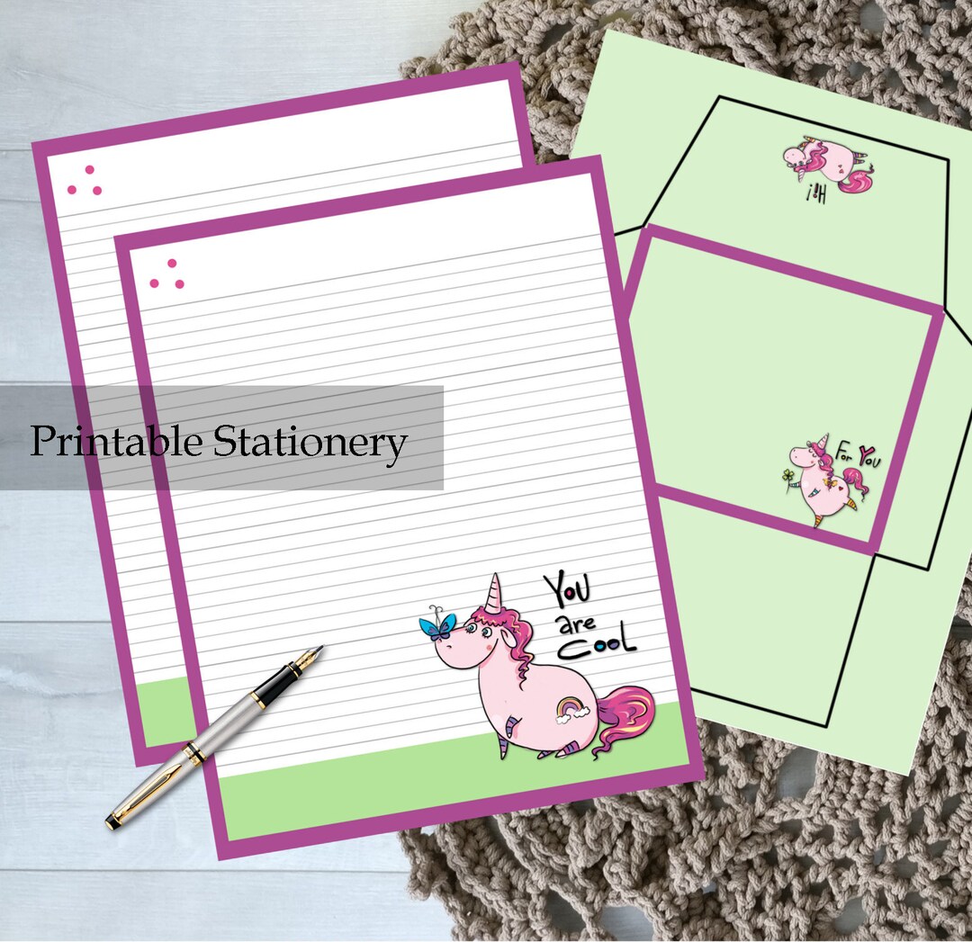 Unicorn Printable Stationery Penpal Letter Set | Envelope 8.5x11 - Etsy