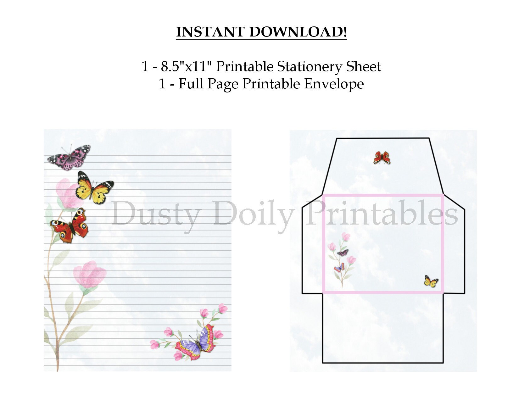 Butterfly Printable Stationery Letter Set | Envelope 8.5x11 Butterflies ...
