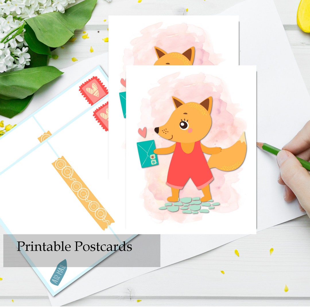 Fox Printable Postcard for Your Penpal - Postcrossing Stationery - Etsy