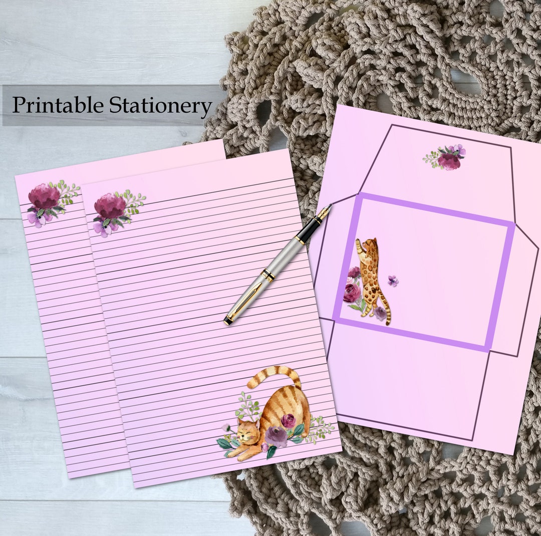 Cat Printable Stationery Set 8.5x11 Lined Letter Set for Penpals - Etsy