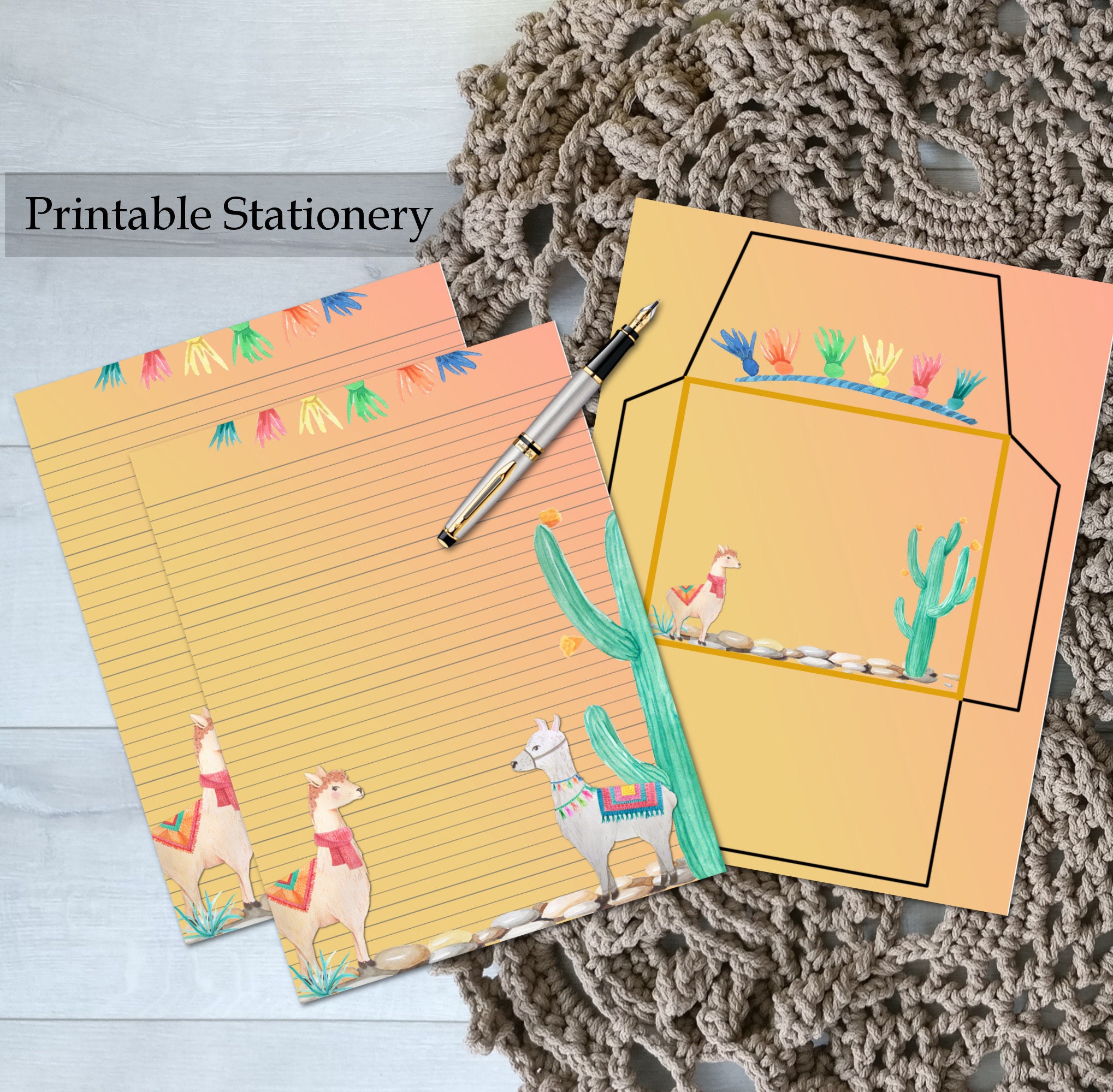 Llama Printable Stationery Set Southwest Style Lined - Etsy