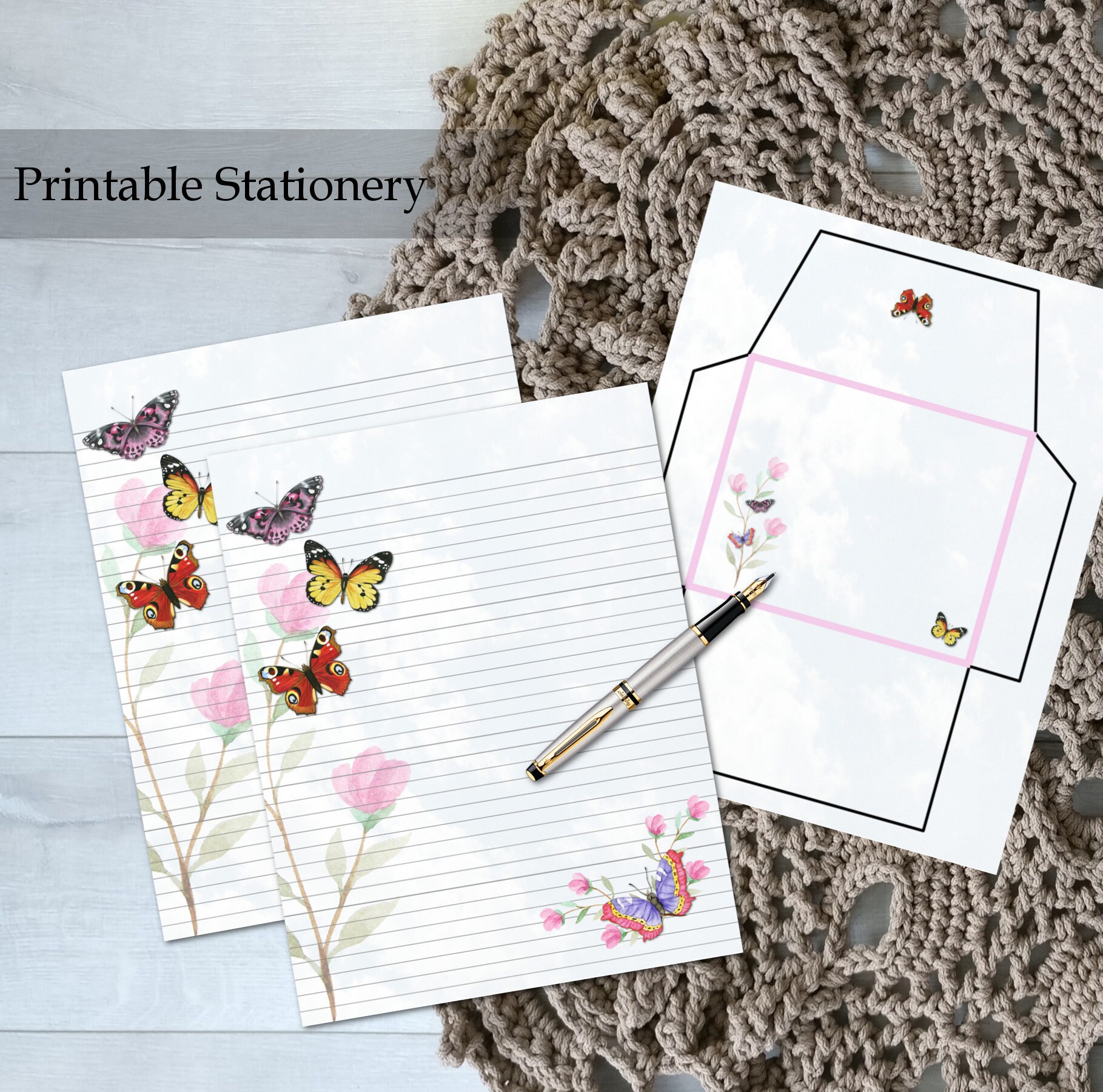 Butterfly Printable Stationery Letter Set | Envelope 8.5x11 Butterflies ...