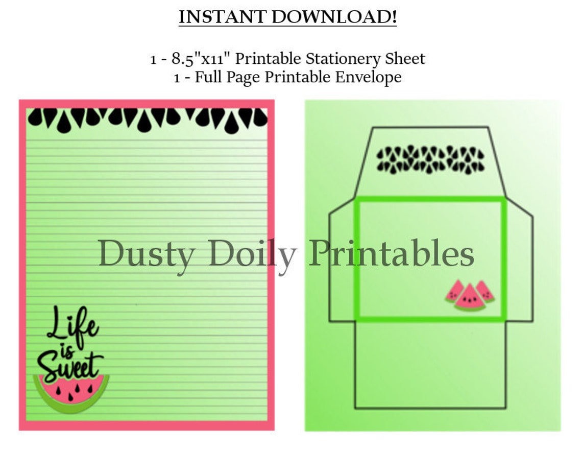 Watermelon Stationery Printable Summer Penpal Letter Set - Lined Paper ...