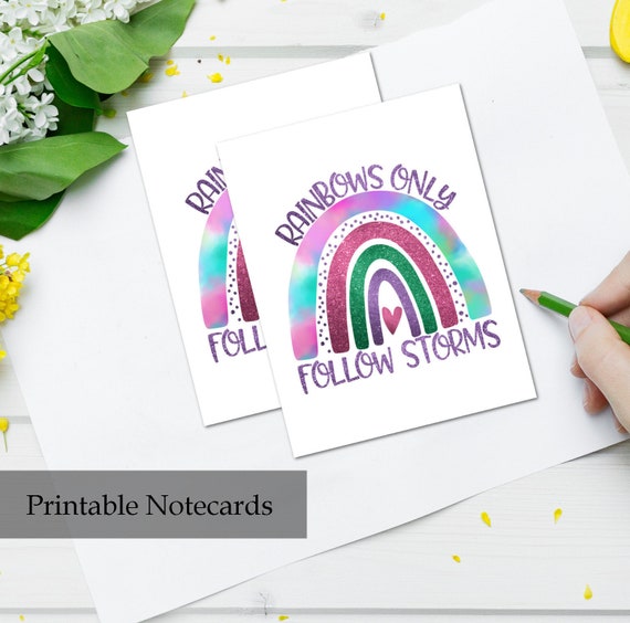 Rainbow Printable Note Card Glitter Notecard Stationery for - Etsy
