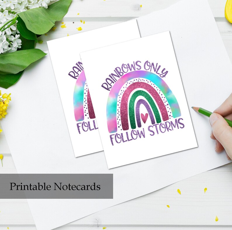 Rainbow Printable Note Card Glitter Notecard Stationery for Your Penpal ...