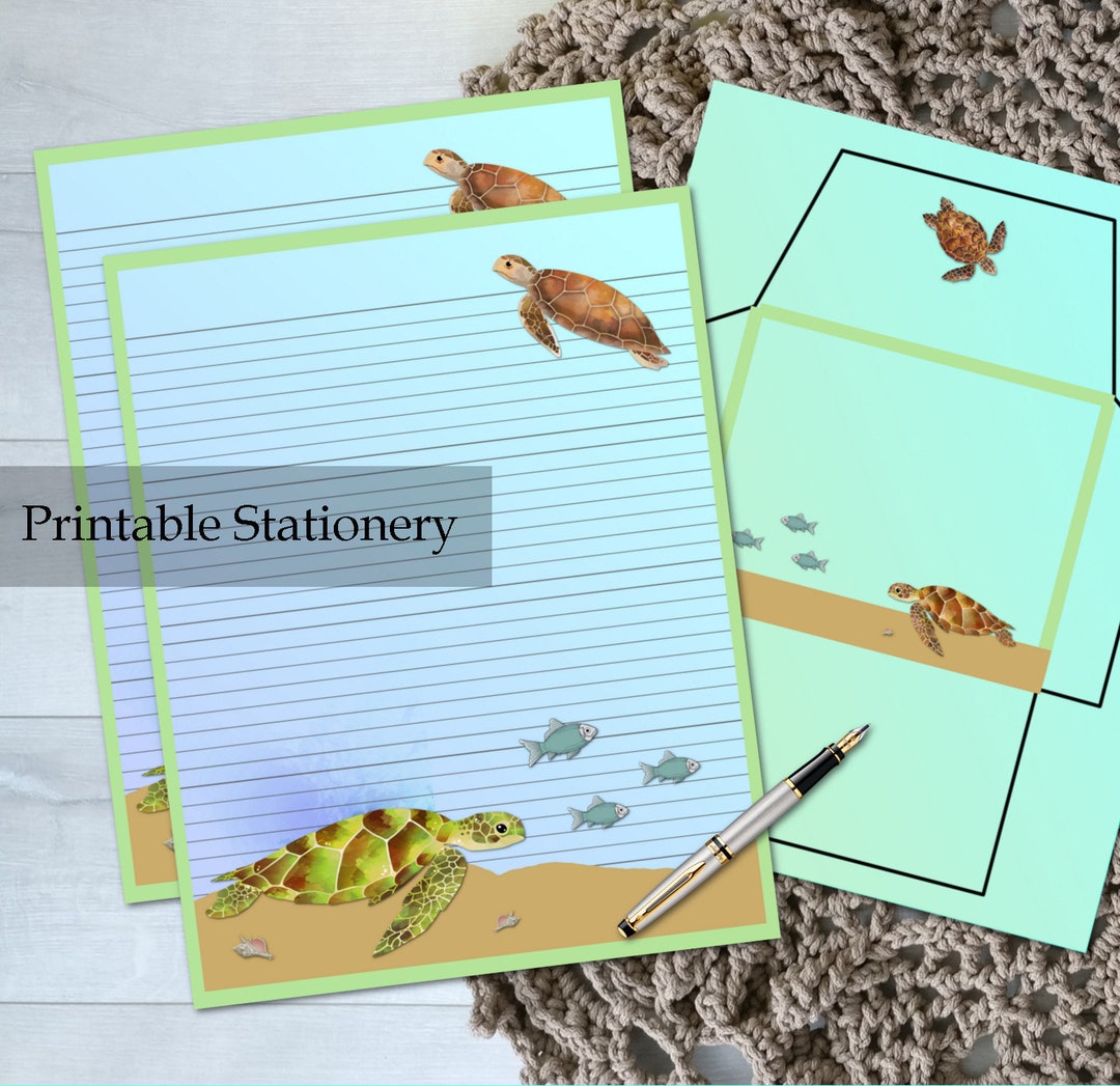 Sea Turtle Printable Stationery Penpal Letter Set | Envelope 8.5x11 - Etsy