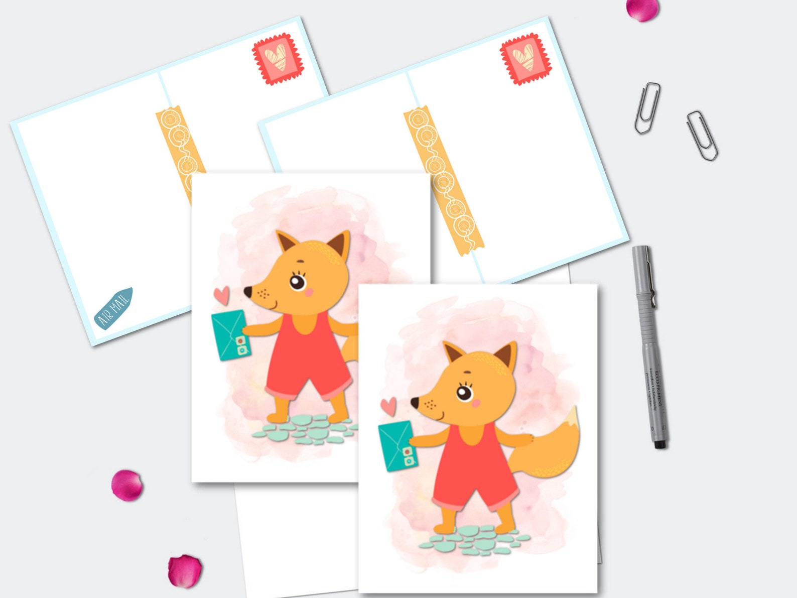 Fox Printable Postcard for Your Penpal - Postcrossing Stationery - Etsy