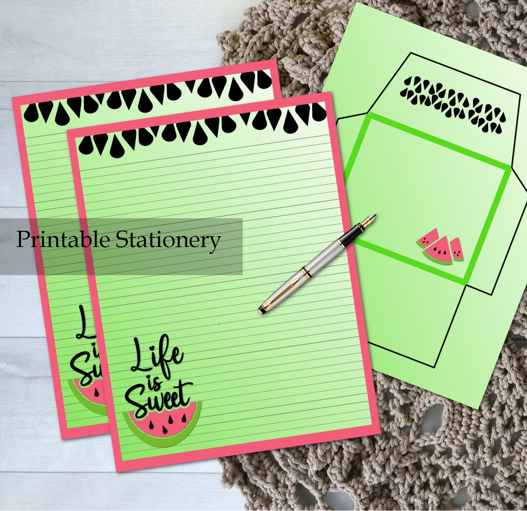 Watermelon Stationery Printable Summer Penpal Letter Set - Lined Paper ...