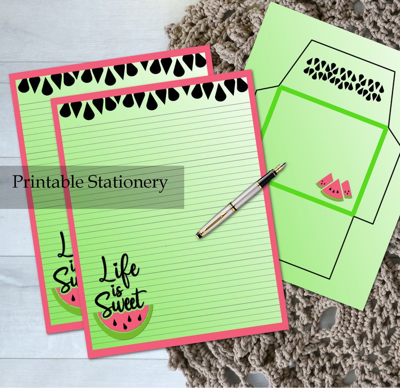 Watermelon Stationery Printable Summer Penpal Letter Set - Lined Paper ...