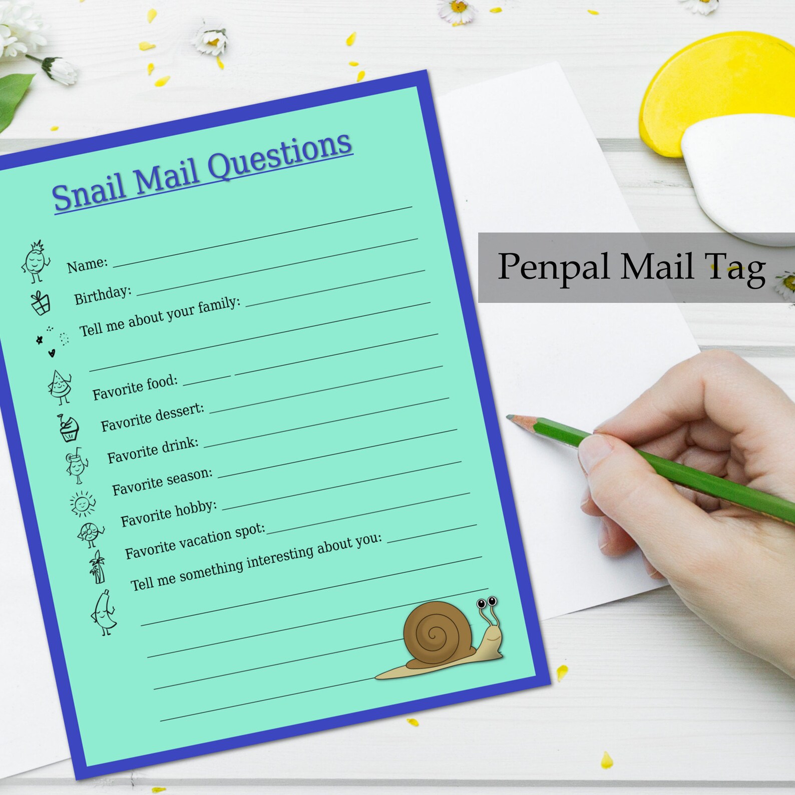 Printable Snailmail Survey - Penpal Mail Tag Questions - Get to Know ...